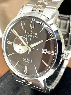 Bulova Men's Watch 96B375 Aerojet Automatic Brown Dial Silver Stainless ...