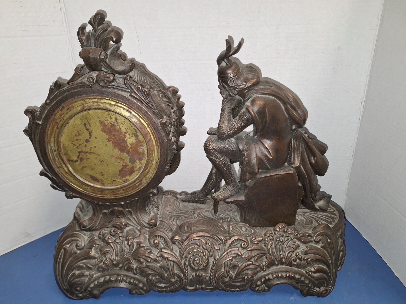 ANTIQUE NEW HAVEN "IVANHOE" SYRIAN BRONZE FIGURAL STATUE CLOCK WORKING ...