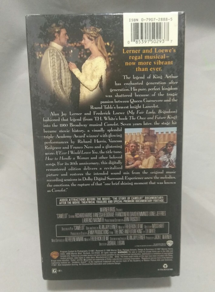 CAMELOT Richard Harris Vanessa Redgrave VHS 2 tape set new Sealed ...