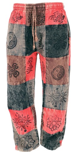 Patchwork Stonewash Yogahose, Unisex Goa Baumwoll Hose - rot | eBay.de
