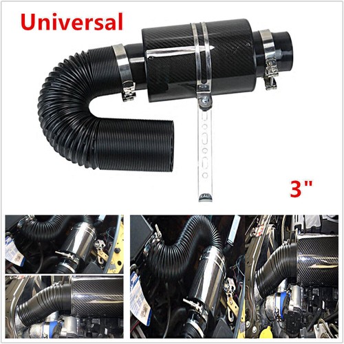 3" Filter Box Carbon Fiber Car Induction Ram Cold Air Intake System ...