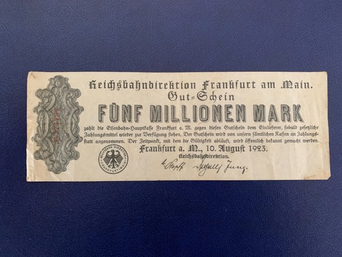 1923 GERMAN 5 MILLION MARK RAIL BANKNOTE-FRANKFURT-VERY GOOD | eBay