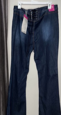 S.O.N.G Lace Up Back Super Stretch Fit N Flare Blue Jeans Sz 15/32 ...