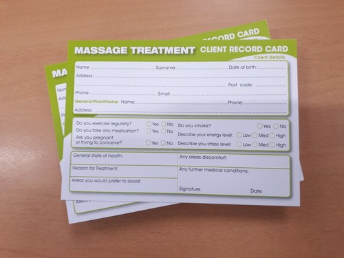 Massage Client Record Card Treatment Consultation Therapists Salons A6 ...