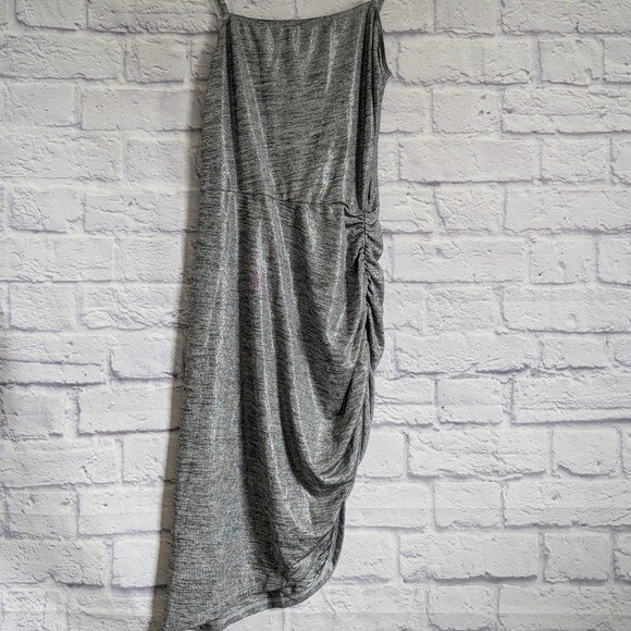 Reformation Flare Mini Dress S Silver Metallic NEW Ruched Bodycon Party ...