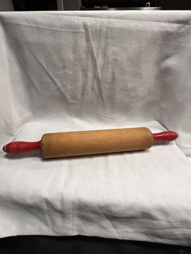 Vintage Wood Rolling Pin w/Red Wooden Handles (TS318) | eBay