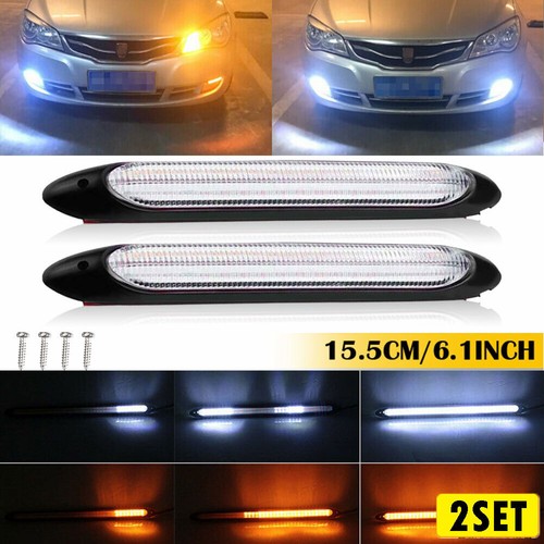 4x DRL LED Daytime Running Sequential Turn Signal Headlight Lamp Strip ...
