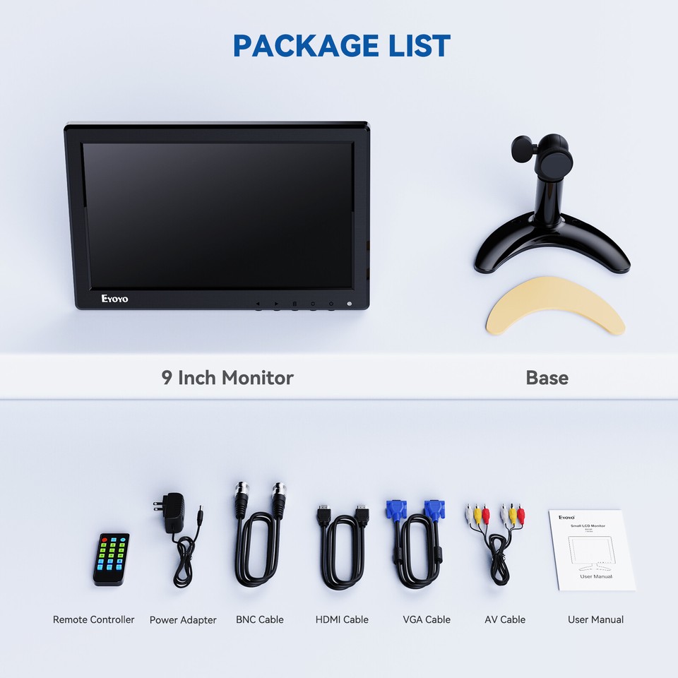 Eyoyo 9'' Monitor W/HDMI/VGA/AV/BNC Remote Speakers CCTV Security ...