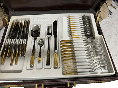 Inoxpran 18/10 Full Set Silverware With Gold Floral Inlay In Case Made ...