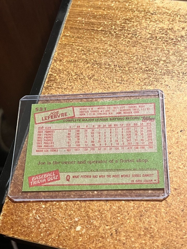 1985 Topps Baseball # 531 Joe Lefebvre | eBay