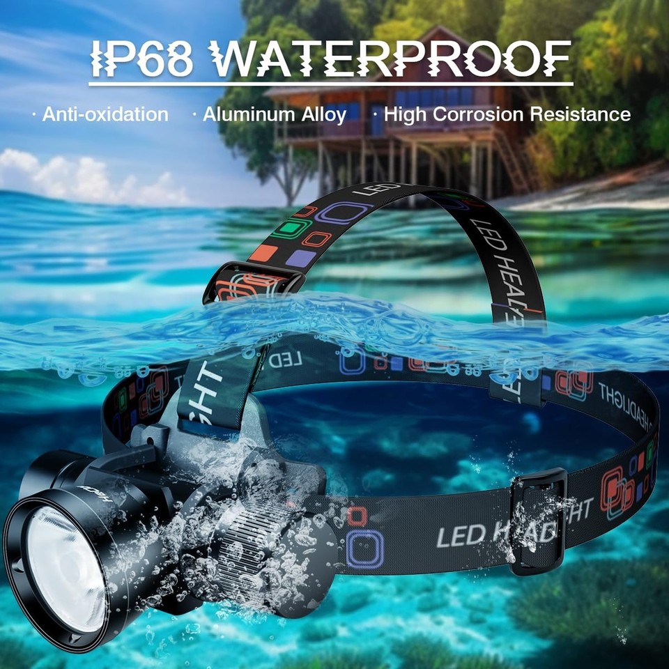 3000 Lumens Super Bright Diving Headlamp IP68 Waterproof Dive ...