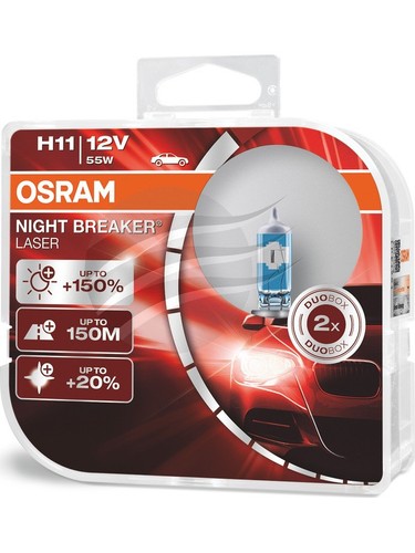 Osram Pkt 2 H11 Night Breaker Laser +150% Halogen Globe 12V 55W ...