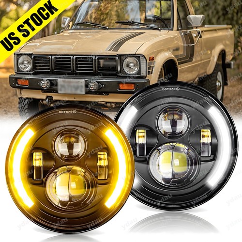 2PC 130W 7" Round LED Headlights Hi Lo Halo DRL fit Toyota Pickup 1979 ...