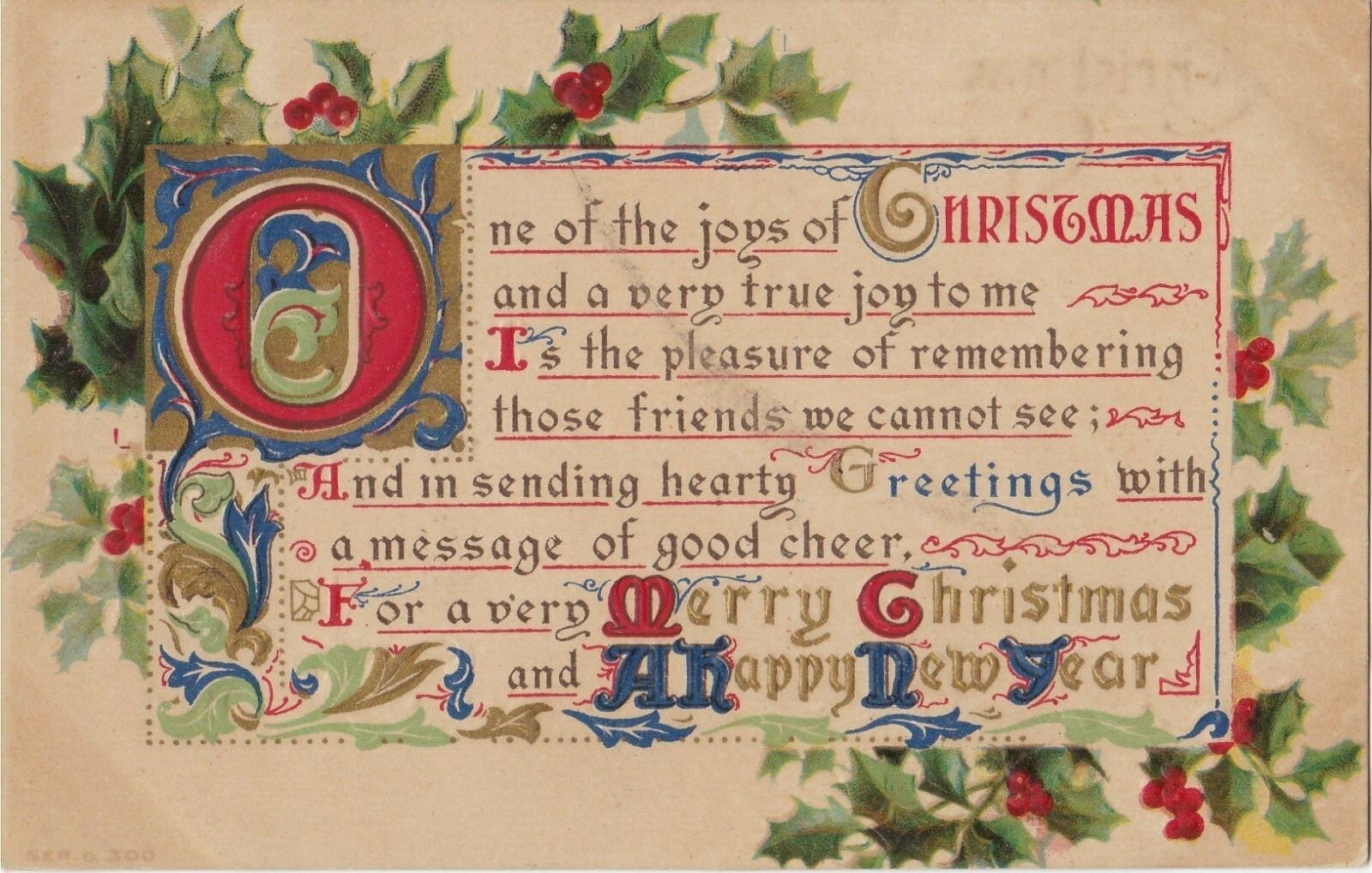 Postcard Merry Christmas With Holly Poem Embossed 1909 Posted Taunton ...