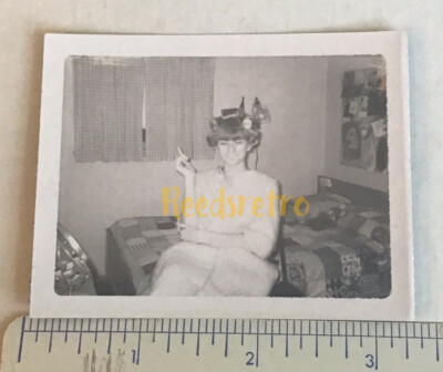 Going Out Later Polaroid Crazy Hippy Hairdo Curlers Photo Smokin’ | eBay