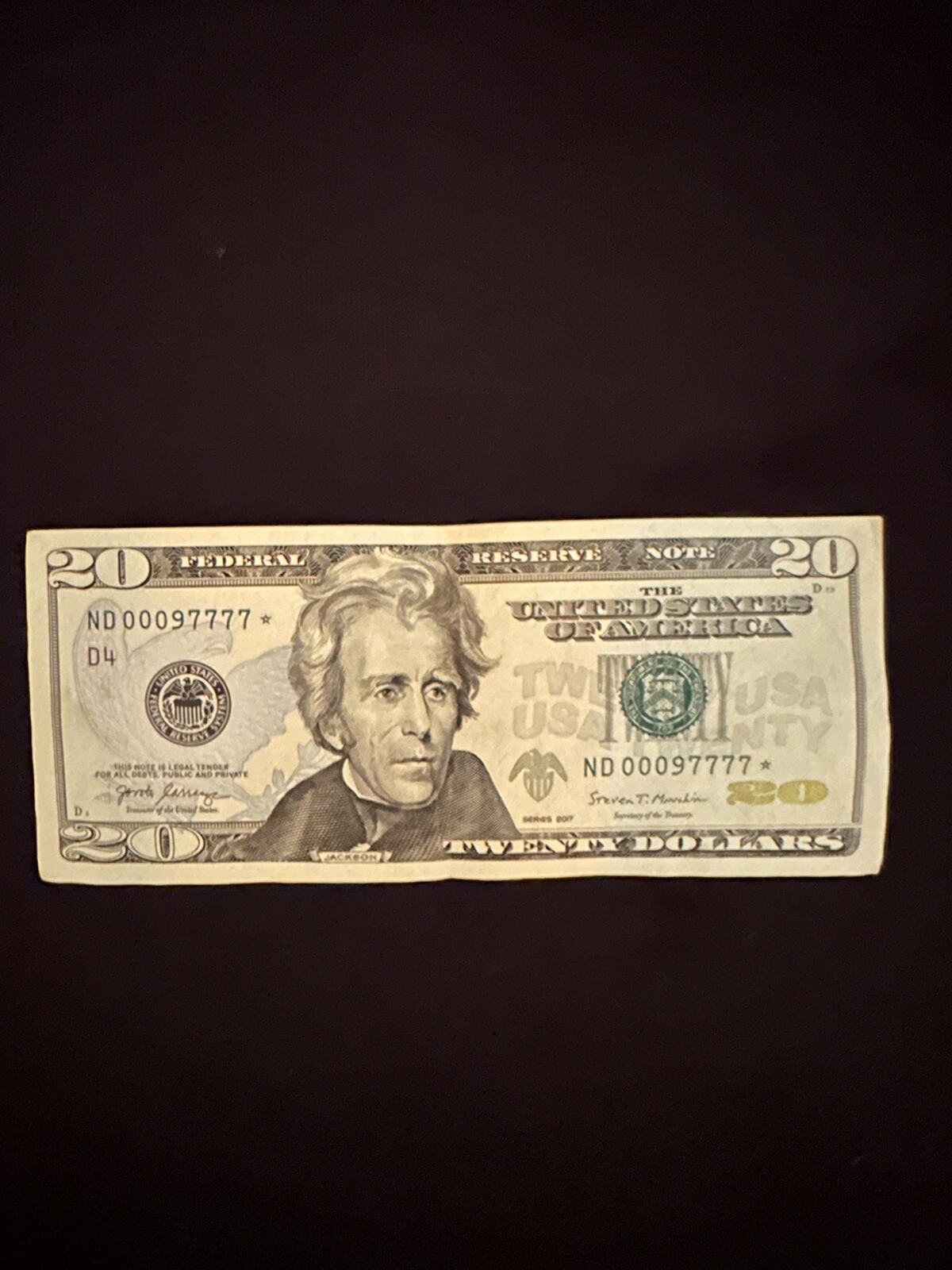 $20 Dollar Bill Star Note 2017 VERY RARE Fancy Serial Number | eBay