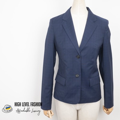 HUGO BOSS Women's Blue Two Button 100% Wool Micro Check Dress Jarana ...