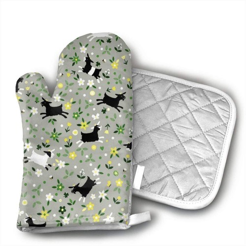 Goat Frolic Kitchen Set Oven Mitts and Pot Holders Advanced Heat ...