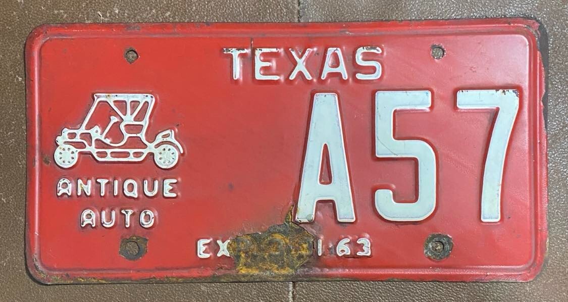 Texas 1963 ANTIQUE AUTO License Plate # A57 | eBay