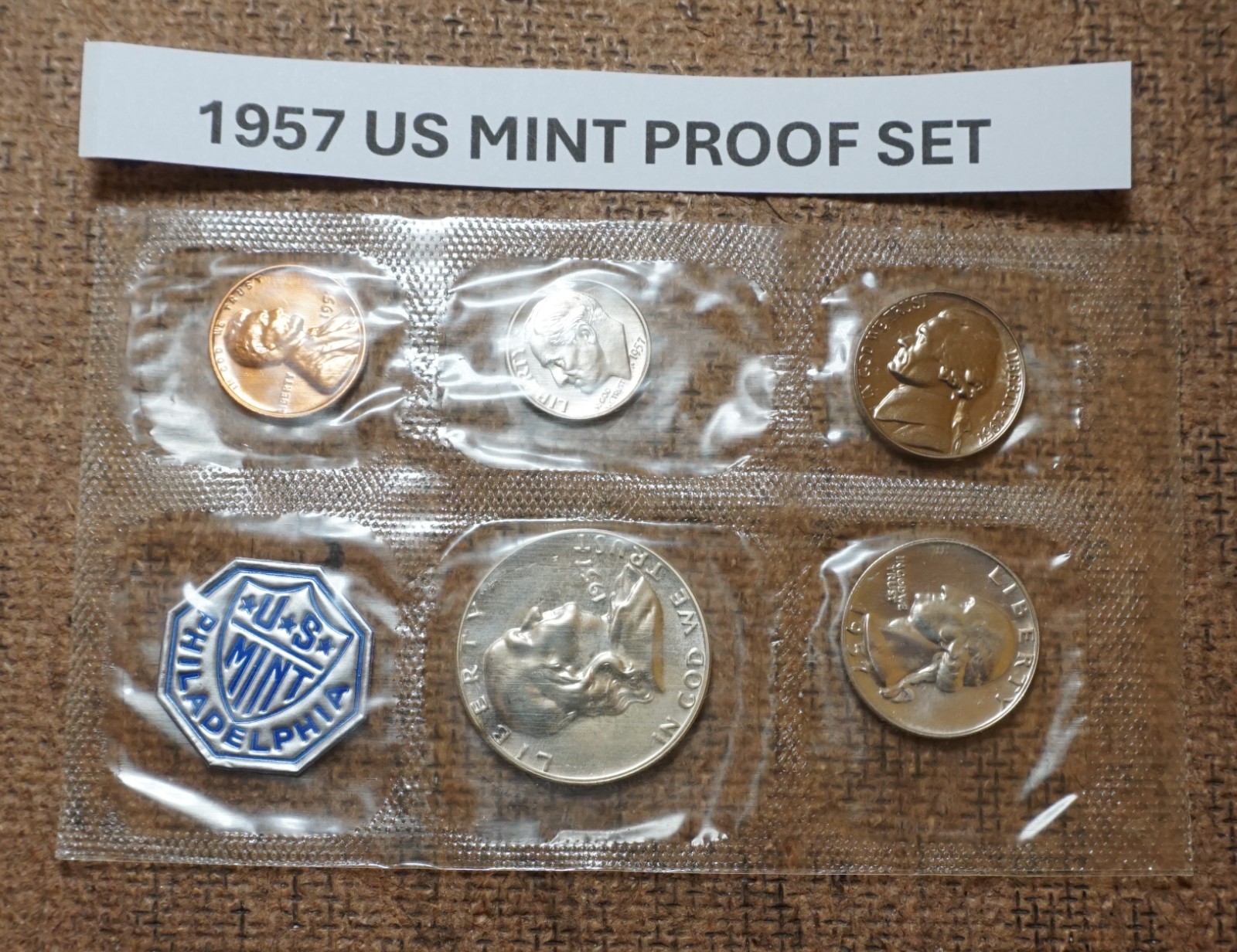 1957 US PROOF MINT SET Franklin 1/2, Quarter & Dime 90% Silver Coins w ...