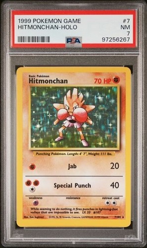 1999 Pokemon Game Base Set Card #7 / 102 Hitmonchan Holo PSA 7 NM Just ...