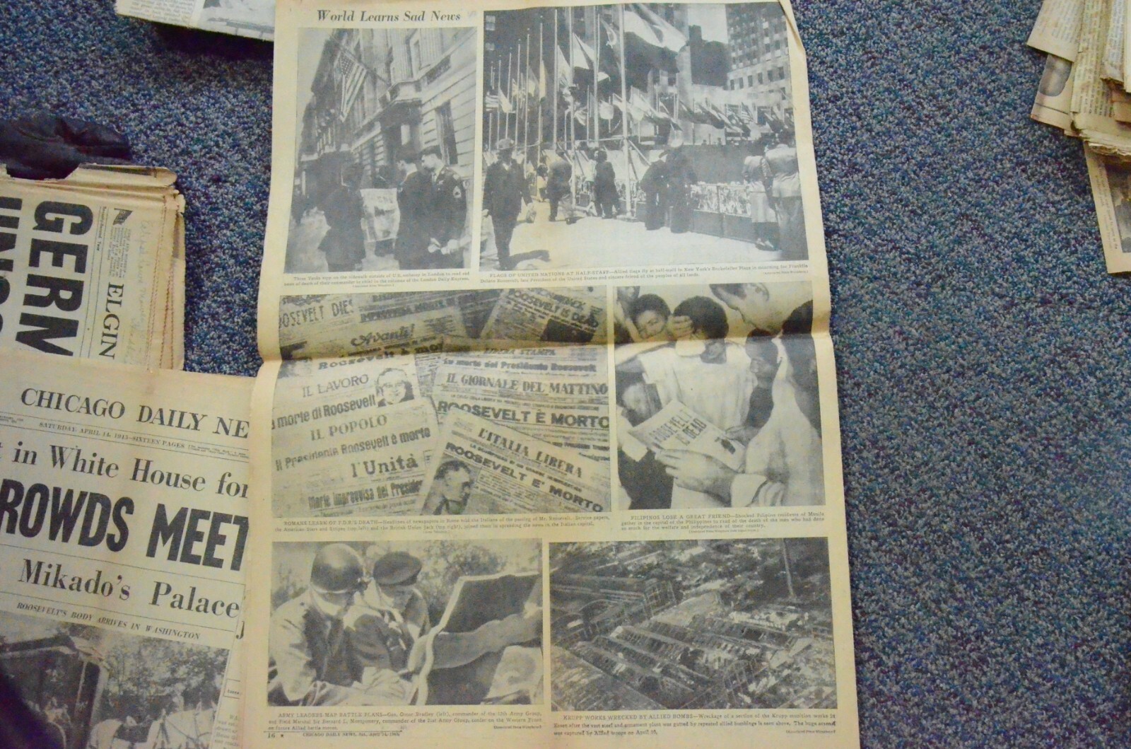 FDR Roosevelt Death White House WW2 April 14th 1945 Chicago Newspaper ...