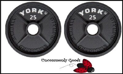 ~Brand New~ YORK 25 lb Olympic 2” Cast Iron Weight Plate PAIR Set (50lb ...
