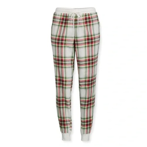SECRET TREASURES LIGHT FLANNEL PAJAMA JOGGER PANTS PLAID IVORY RED ...