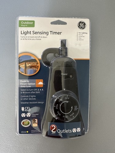 General Electric Light Sensing Timer Outdoor Plug In Dusk to Dawn Two ...