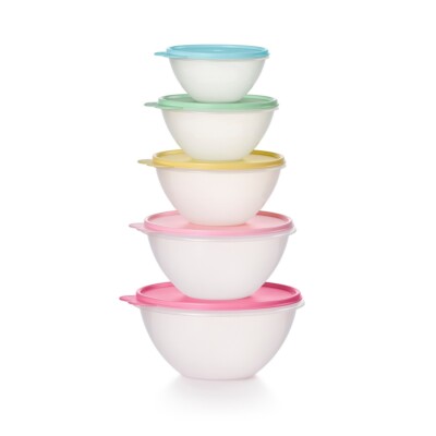 Tupperware Wonderlier Sheer Bowls Set of 5 with Pastel Lids NEW | eBay