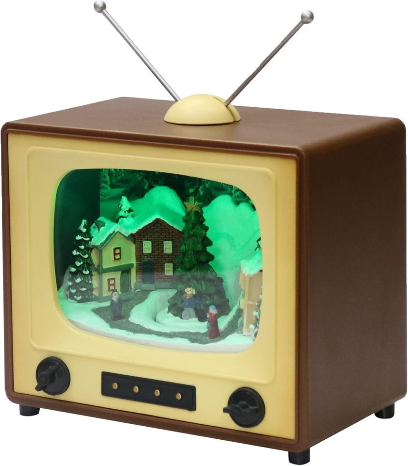 Animated Retro TV Christmas Village Scene 6” Hand-Painted Lighted ...