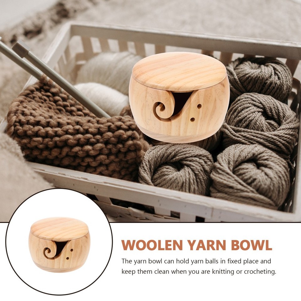 1 Set Wooden Woolen Yarn Storage Bowl Crochet Yarn Organizer Storage ...