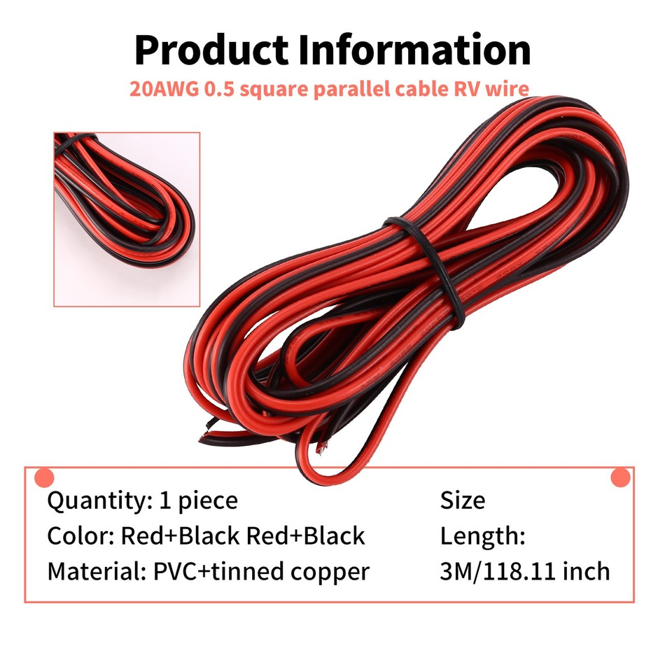 20 PER 3 METER RED BLACK ZIP WIRE AWG CABLE GROUND STRANDED COPPER CAR ...