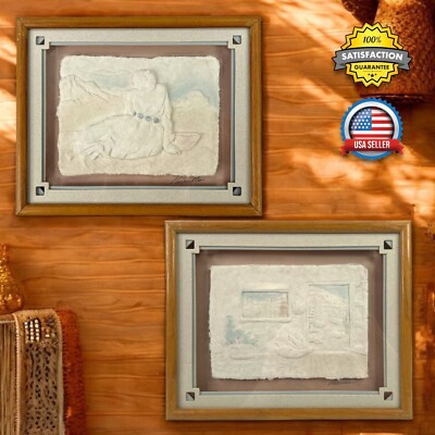 2pcs VINTAGE 90s Figi Graphics Cast Paper Mache Framed Art By Priscilla ...