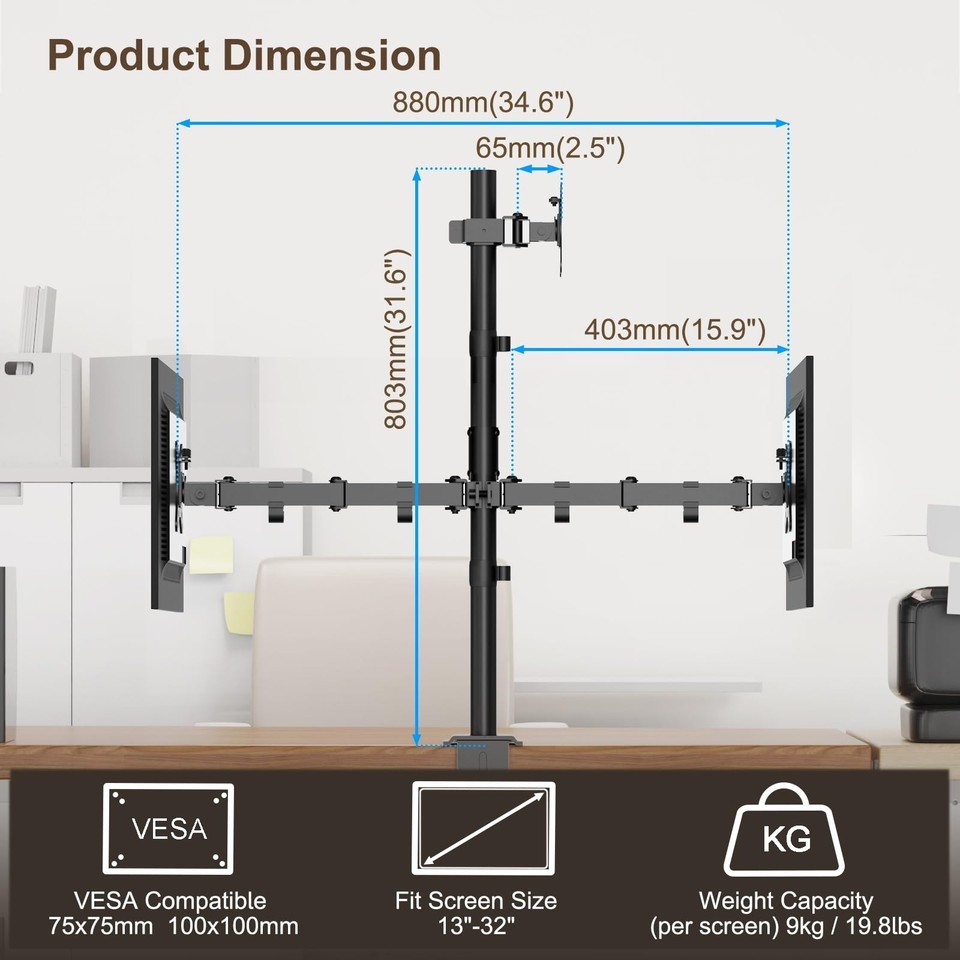 PUTORSEN Triple Monitor Arm, 30.5 inch Tall pole Triple Monitor Stand ...