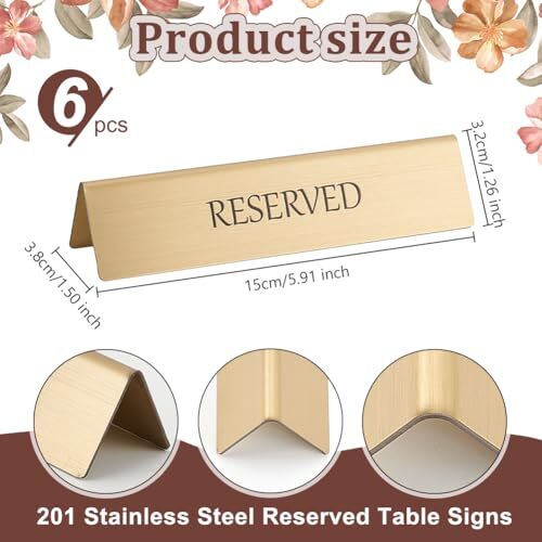 6Pcs Reserved Table Signs Stainless Steel Table Top Reserved Sign Gold ...