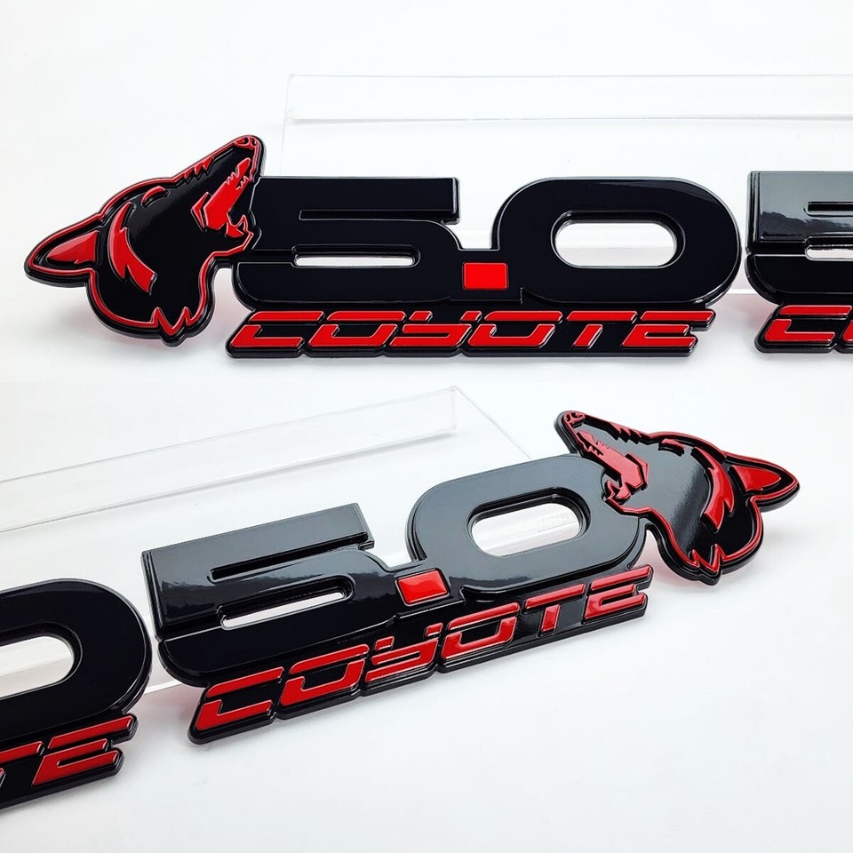 Red Howling Coyote 5.0 Fender Emblems Fits 15-23 Mustang, F150, Coyote ...