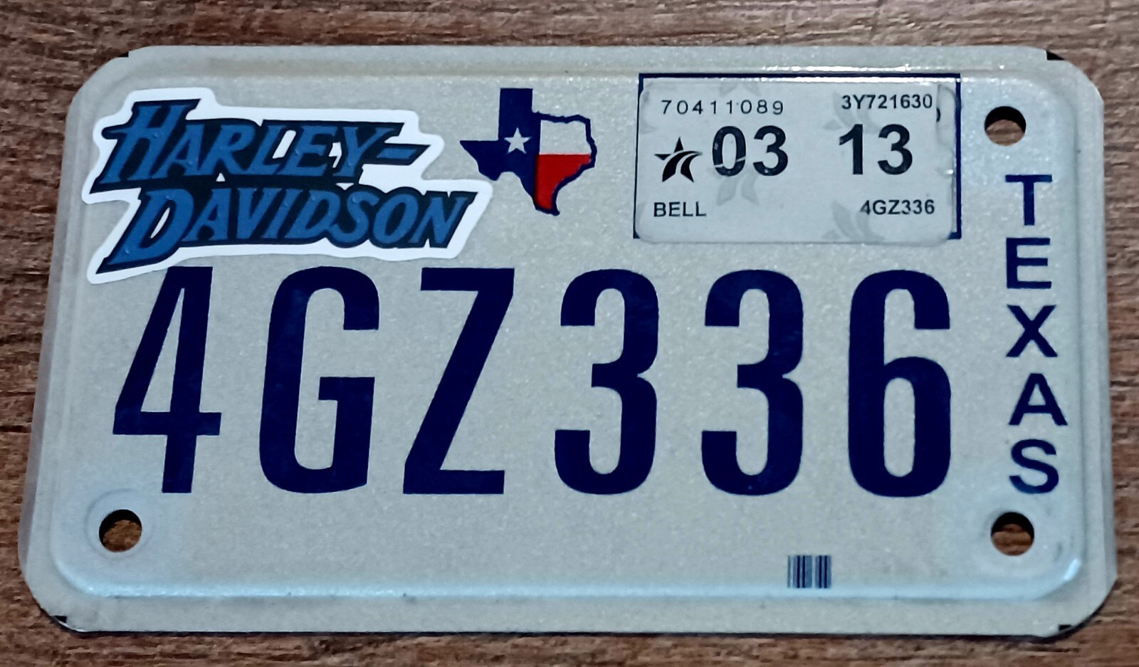 TEXAS Motorcycle License Plate - Authenic of BELL County - Harley ...