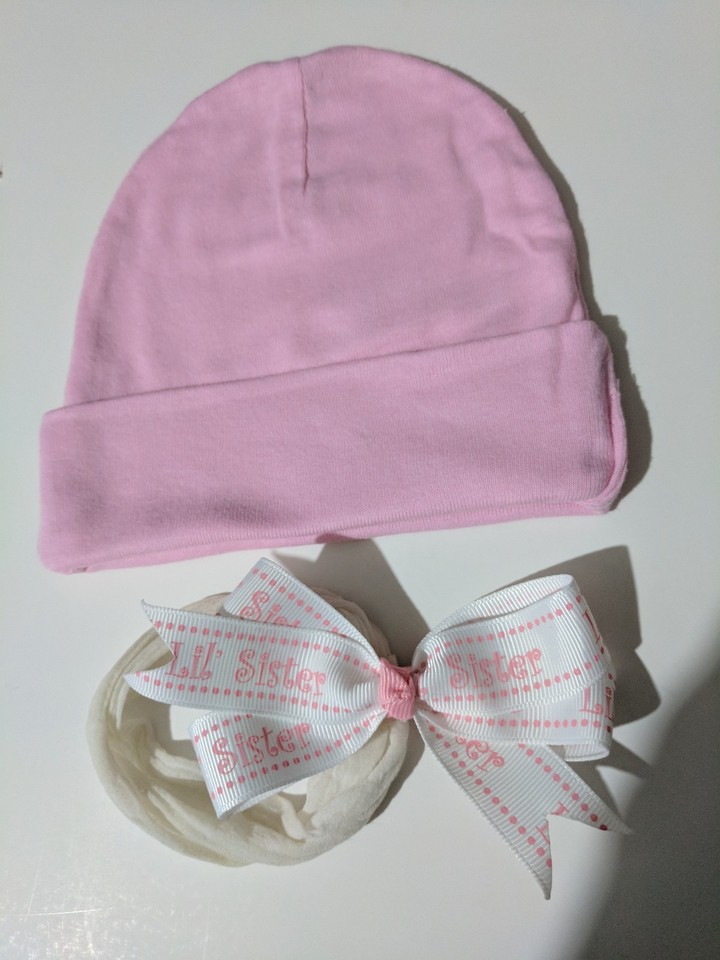 Baby girl beanie pink hat with alligator clip/bow headband 0-6months ...