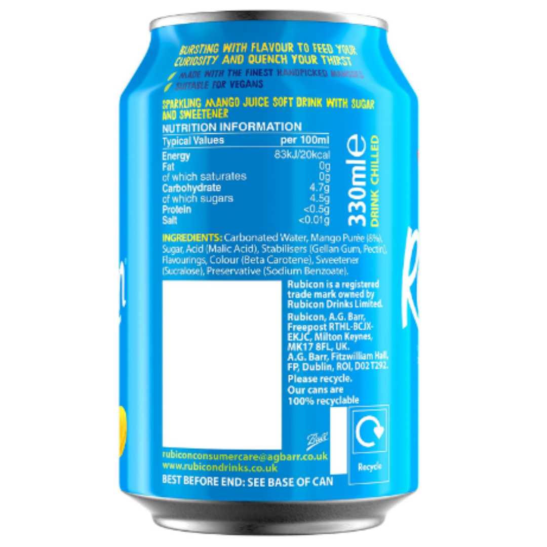 Rubicon Sparkling Fizzy Drink Cans, 330 ml - Pack of 18 Pack of 24 Fast ...