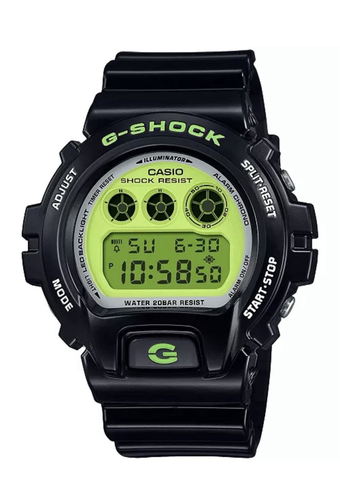 G-Shock Casio 6900 Digital Retro Black and Lime Green… - Gem