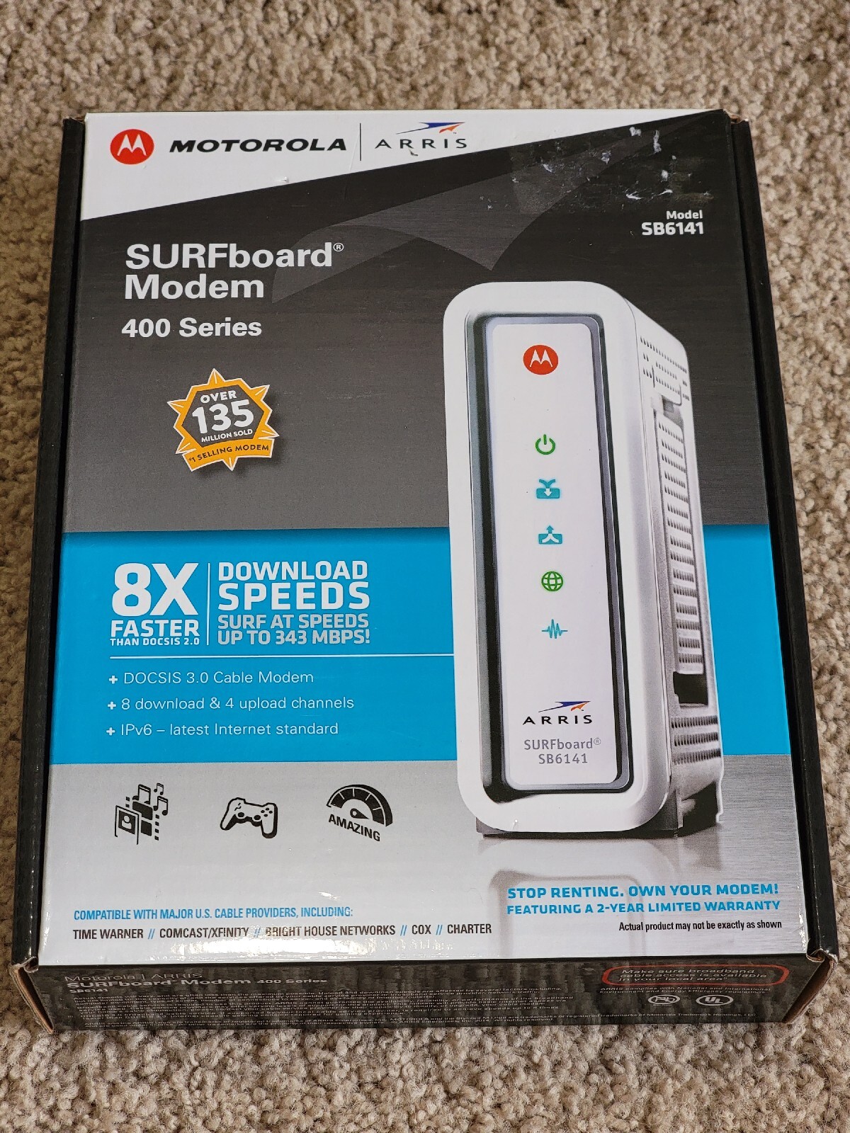Motorola ARRIS SURFboard SB6141 DOCSIS 3.0 Cable Modem 400 Series No ...