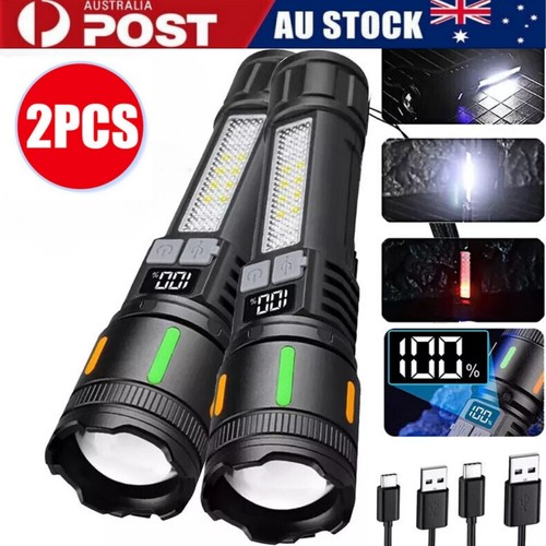 2pcs Powerful 99000000LM LED Military Torch USB Rechargeable Tactical ...