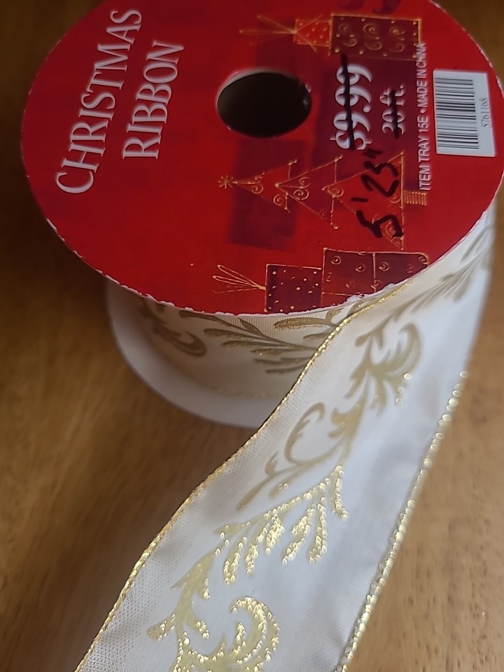 Vintage Christmas Ribbon Wire Edge Gold Glitter Scroll 5'23" Long,2.5 ...