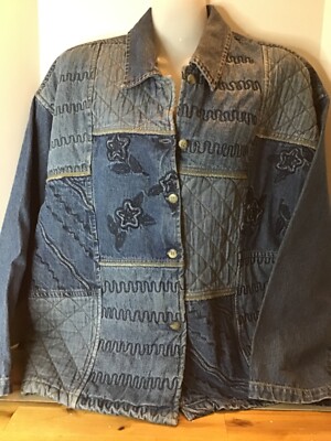 Cherokee Denim Jean Jacket Womens Long Sleeve Buttons Quilted ...
