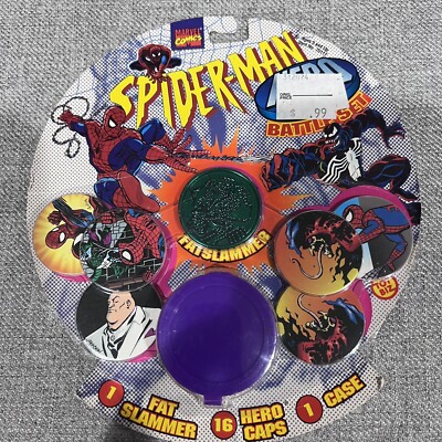 Toy Biz Spider-Man Hero Caps Battle Set Fat Slammer POG Set New old ...