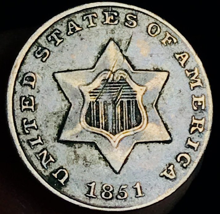 1851 Three Cent Silver Piece Trime 3c Type 1 Ungraded Choice US Coin ...