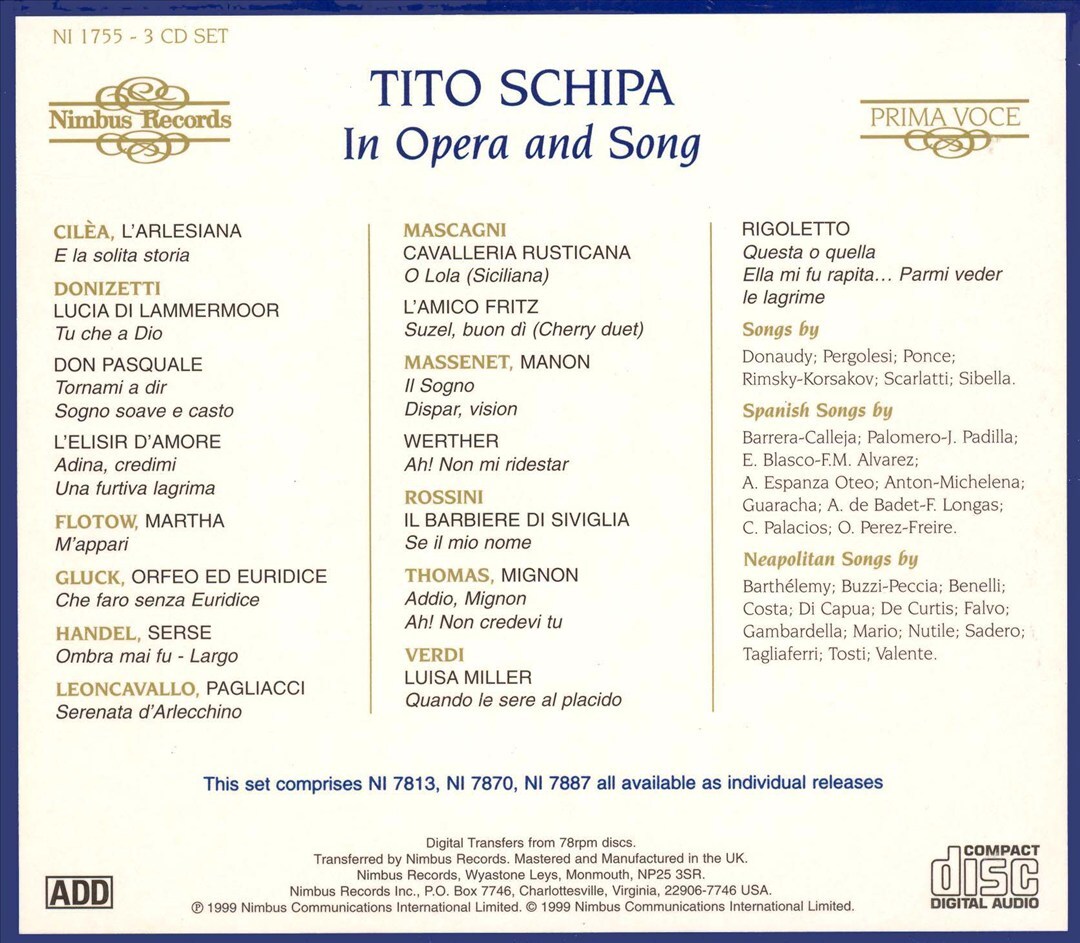 TITO SCHIPA IN OPERA AND SONG (BOX SET) NEW CD 710357175527| eBay