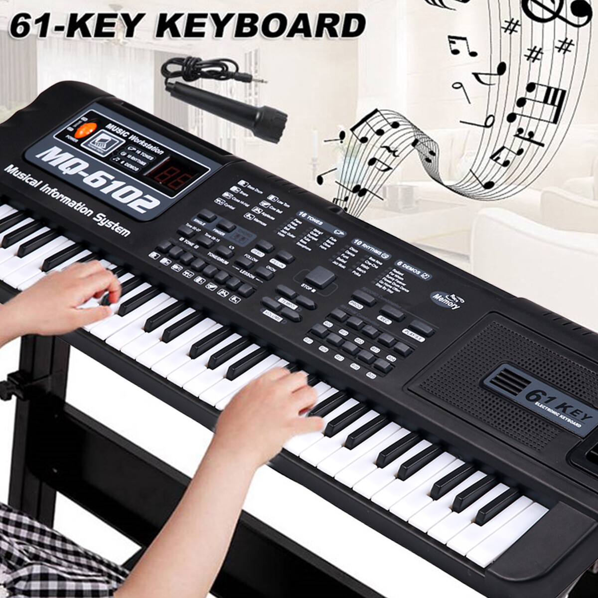 61 Key Digital Electronic Keyboard Microphone LED Music Piano Gift ...
