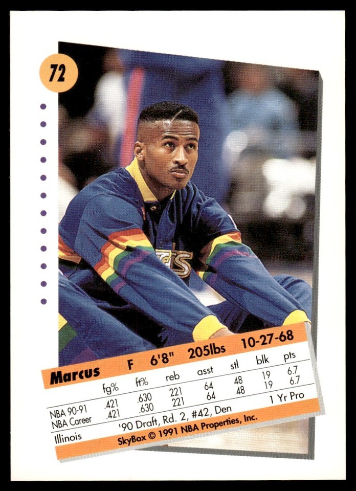 1991-92 SkyBox Marcus Liberty Rookie Denver Nuggets #72 | eBay
